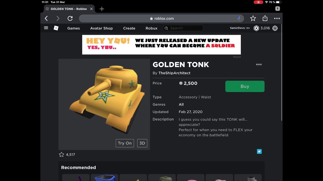 Roblox - Golden Tonk - YouTube