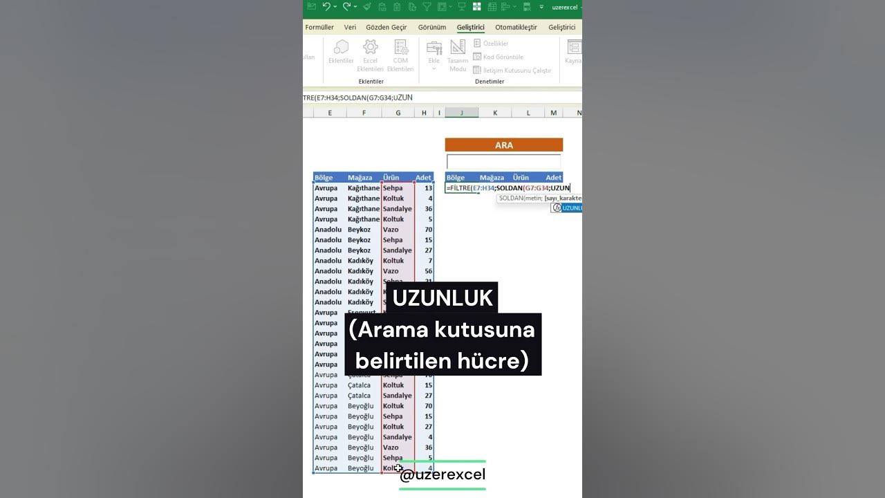 Excelde arama kutusu nasıl yapılır - YouTube