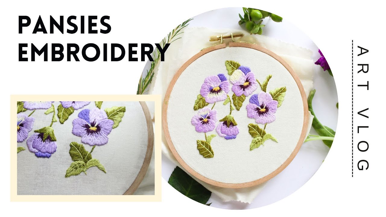 ART VLOG: Making a pansy flower embroidery pattern! - YouTube