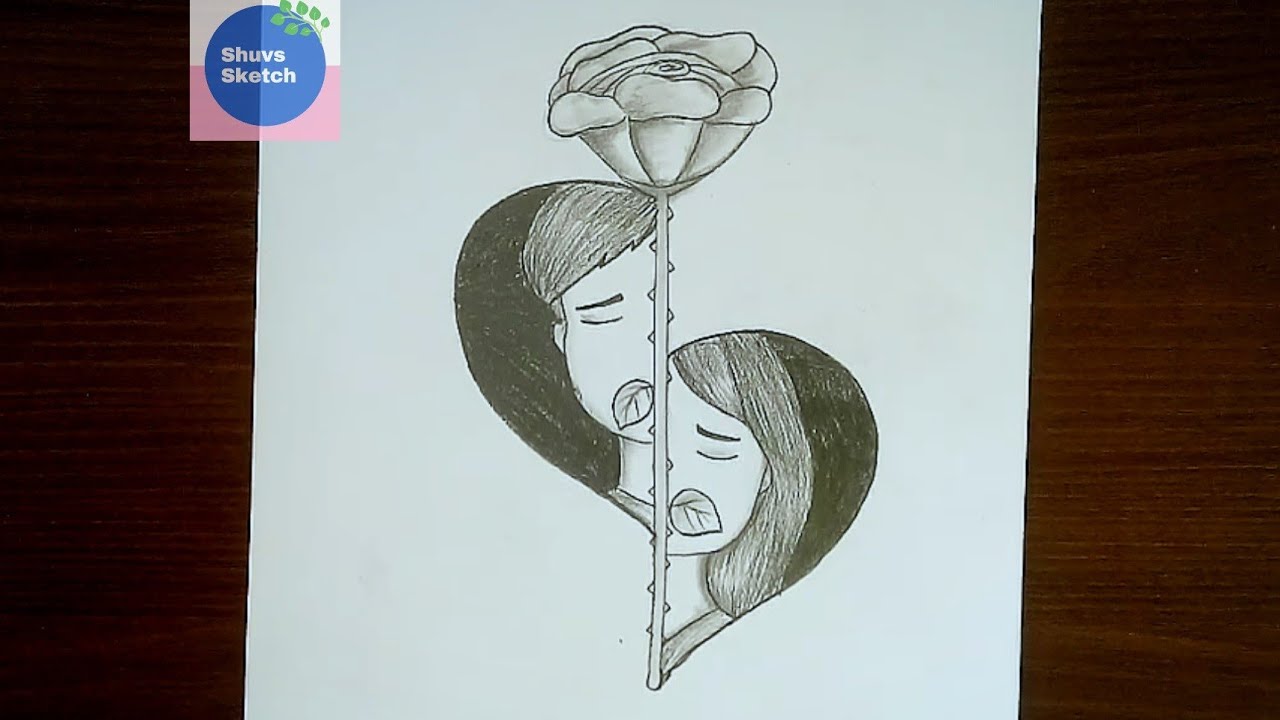 Drawing of Rose and Broken Heart || How to Draw a Heart Split into Half ...