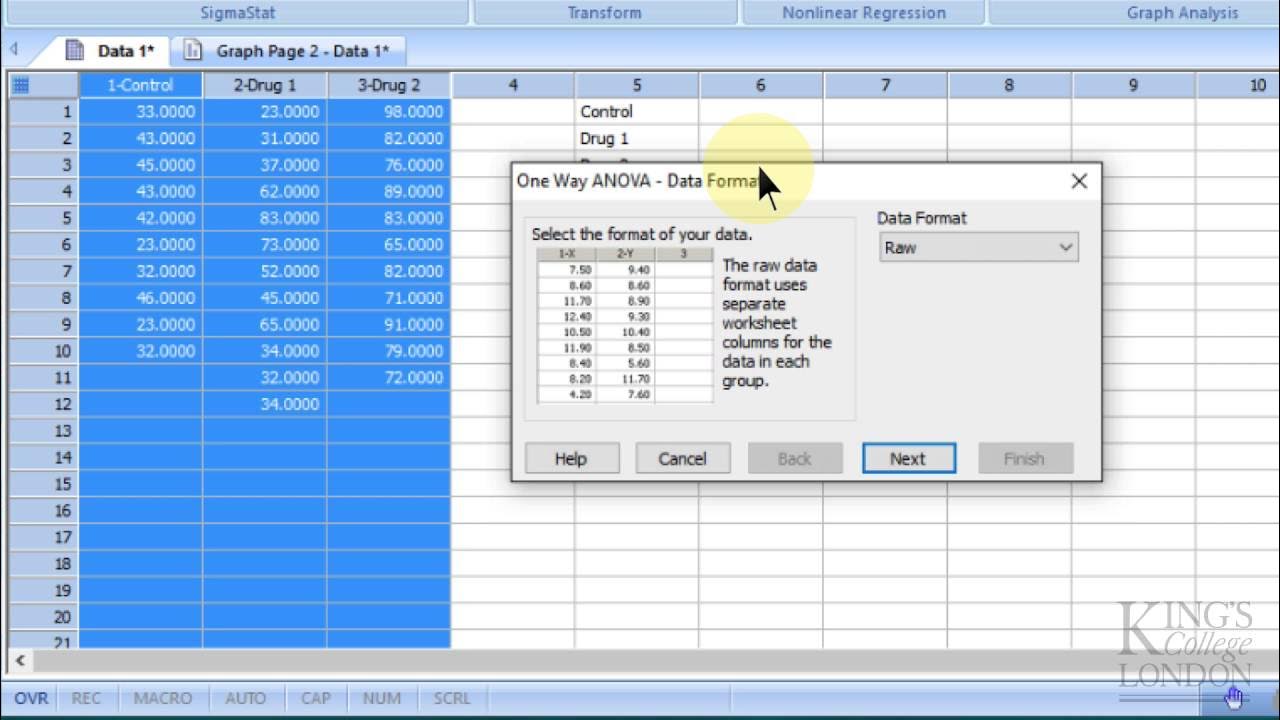 Performing a one-way ANOVA in SigmaPlot 13 - YouTube