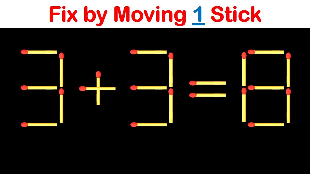 Move only 1 stick to make equation correct, Matchstick puzzle - YouTube