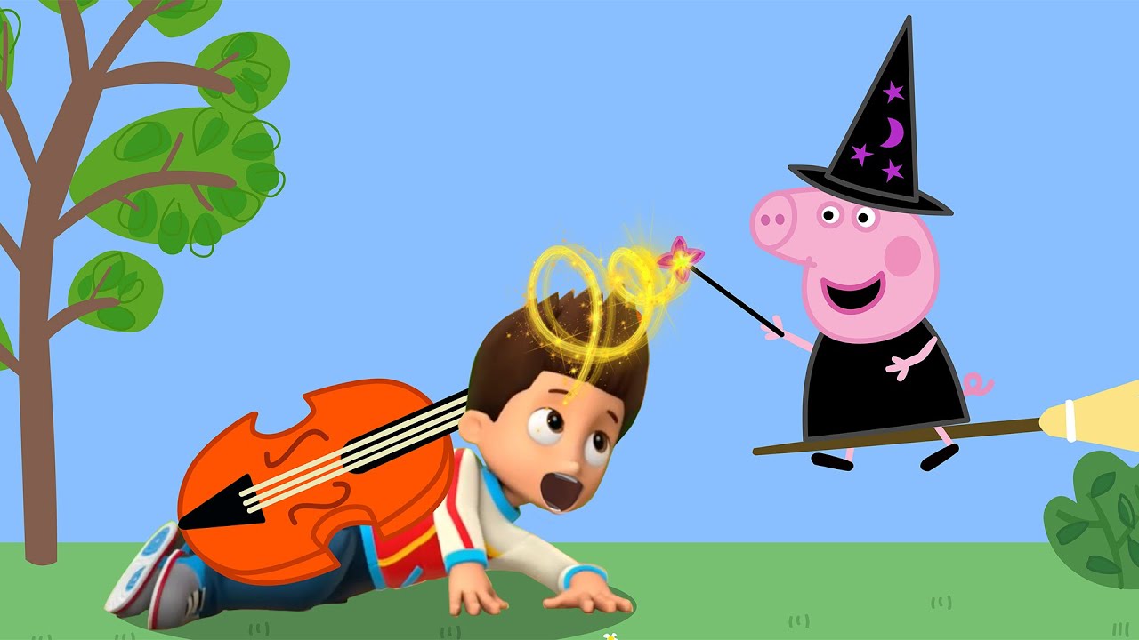 "Peppa Pig helps Paw Patrol's Ryder, who is trapped under a giant cello ...