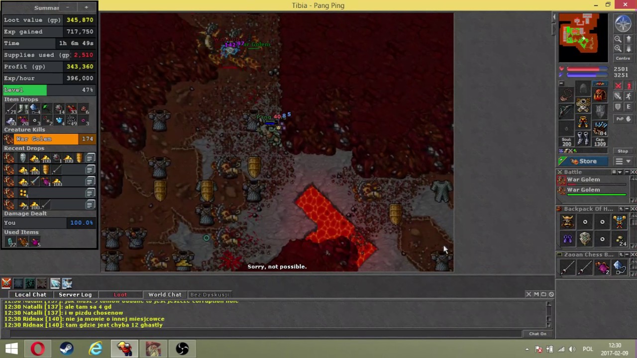 Tibia 311 RP war golems pray loot 10/10 part 2/2 . Very nice profit :D ...