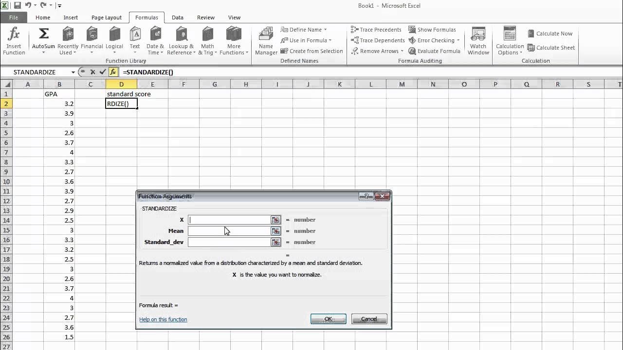 How to Use Excel- The STANDARDIZE Function - YouTube