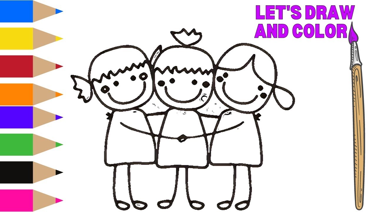 How to Draw CUTE FRIENDS 💙 very Easy method | Draw 3 best friends 👧 ...