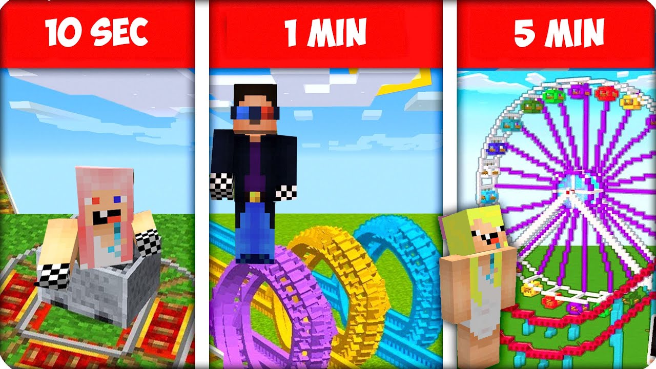 NOOB vs PRO ROLLER COASTER BUILD CHALLENGE Minecraft - YouTube