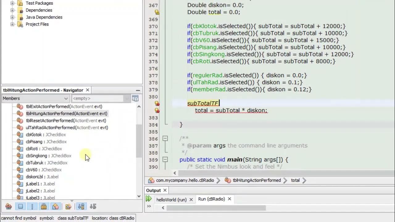 Aplikasi sederhana dengan check box dan radio button #3 (java swing ...