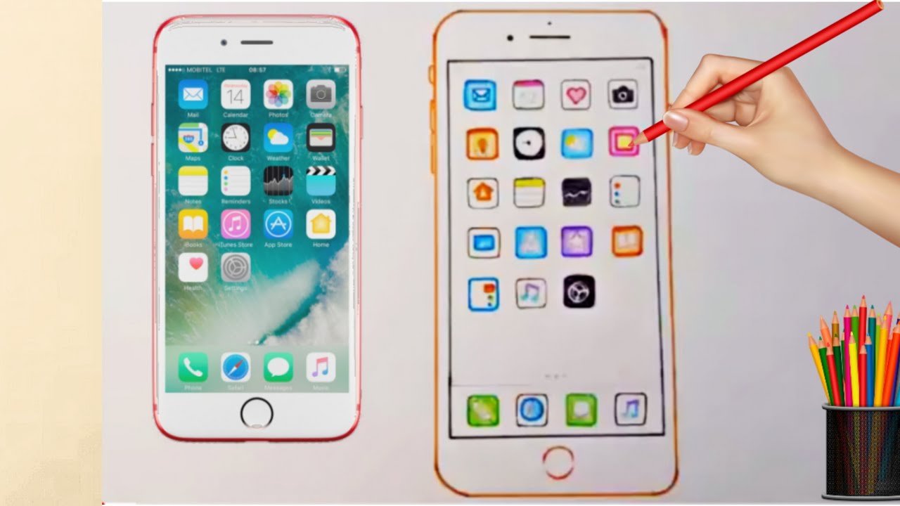 How to draw iphone apple/Mobile phone drawing/cell phone easy drawing ...