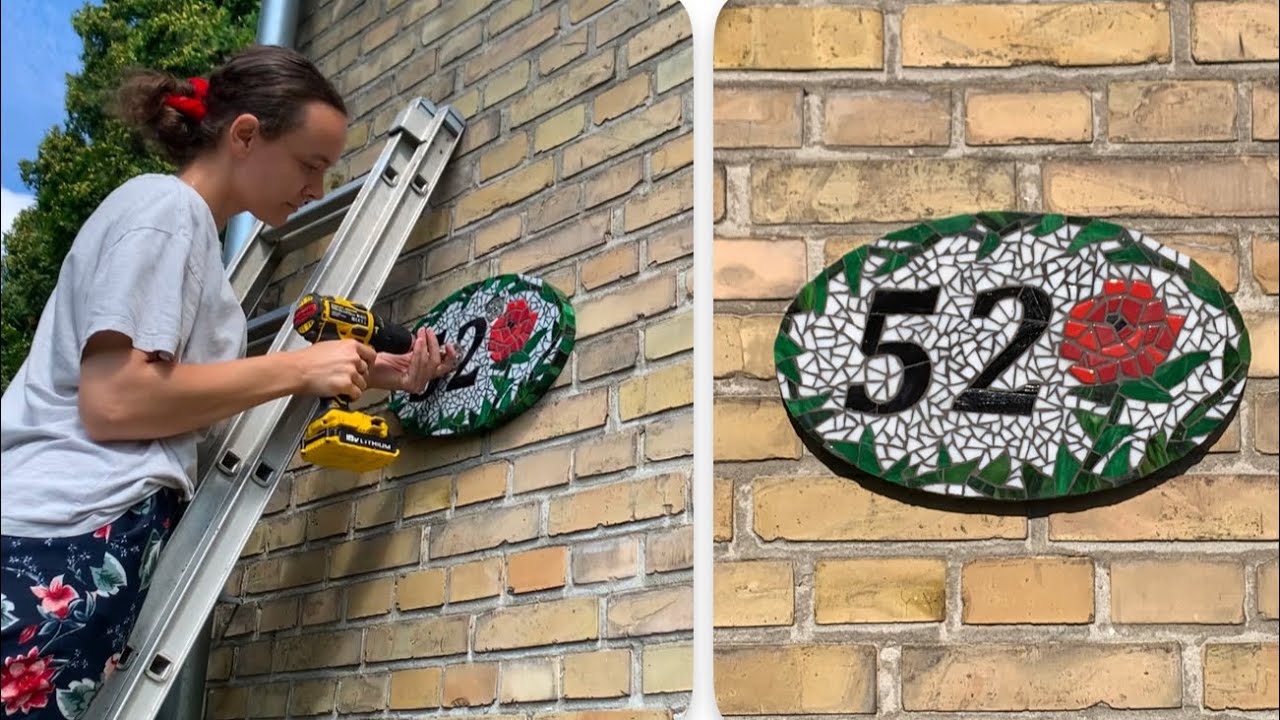 Finishing and mounting a mosaic sign permanently on a house - YouTube