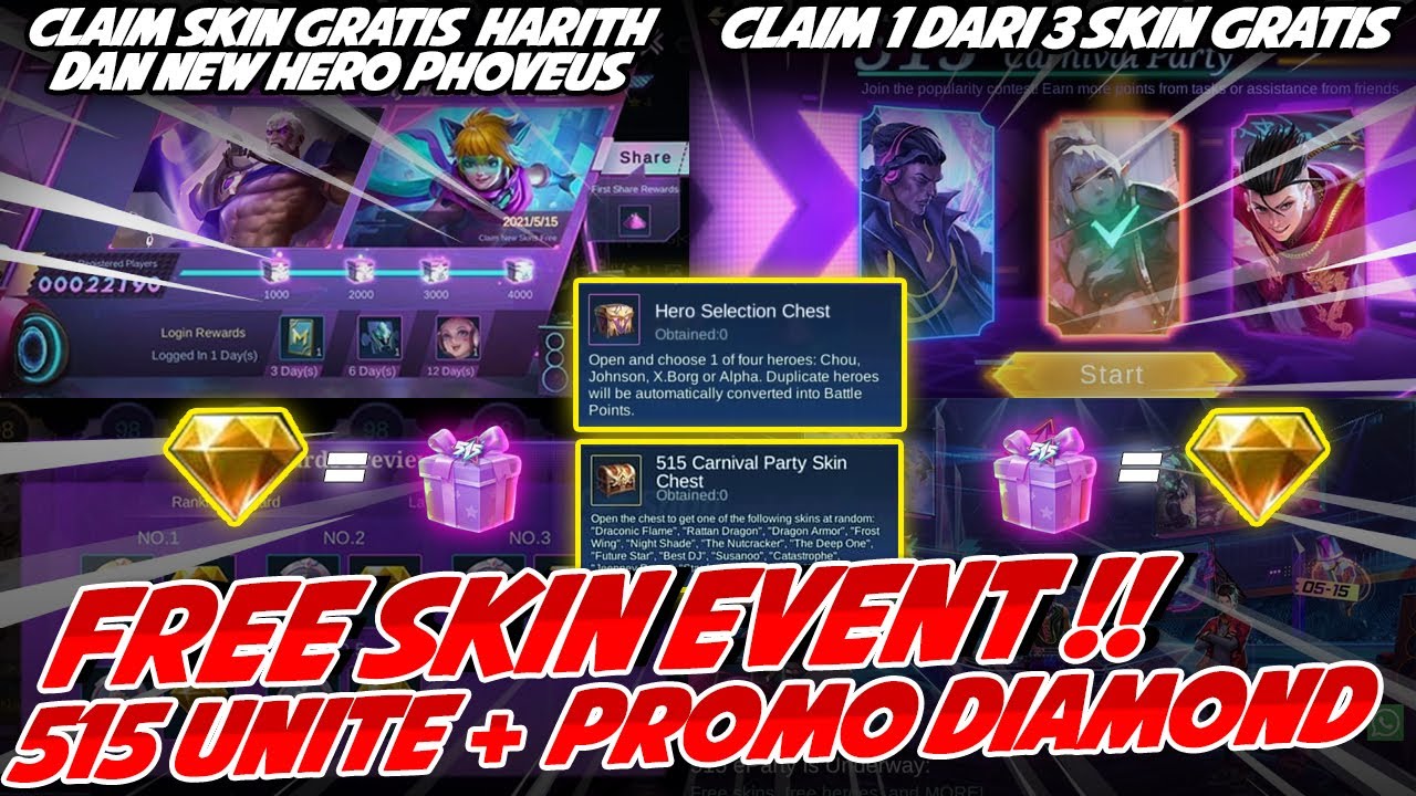 SKIN GRATIS HARITH ?? NEW HERO GRATIS l PROMO DIAMOND 515 UNITE EPARTY ...
