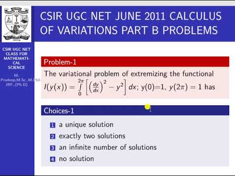 CSIR NET JUNE 2011 SOLUTION FOR CALCULUS OF VARIATION PART B PROBLEM - YouTube
