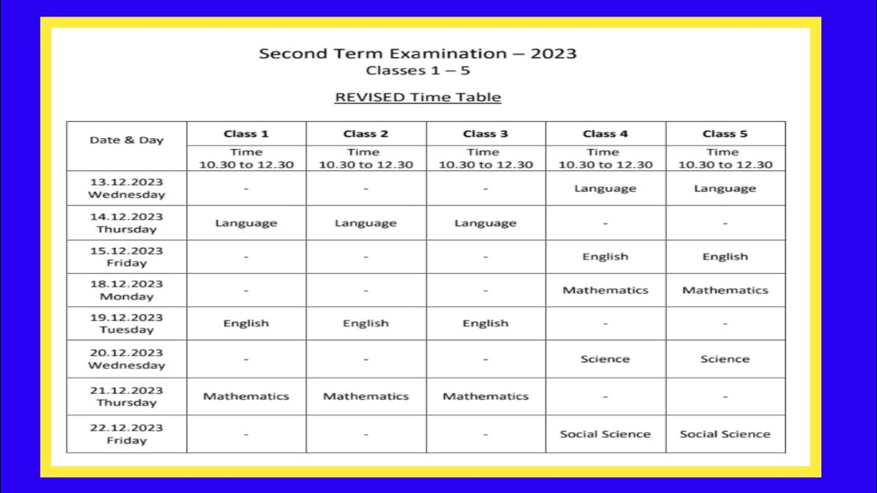 REVISED TIME TABLE (1-5) SECOND TERM EXAMINATION 2023. - YouTube