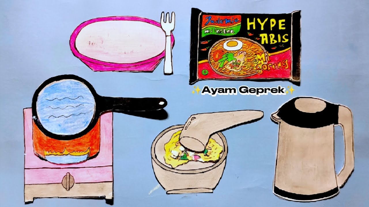 PAPER DIY | Masak Indomie Goreng Hype abis Ayam geprek | mainan kertas ...