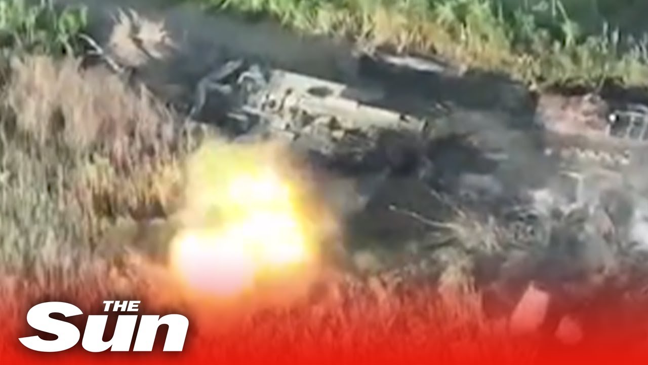 Russian T-90 battle tank explodes after Ukrainian FPV drone strike near ...