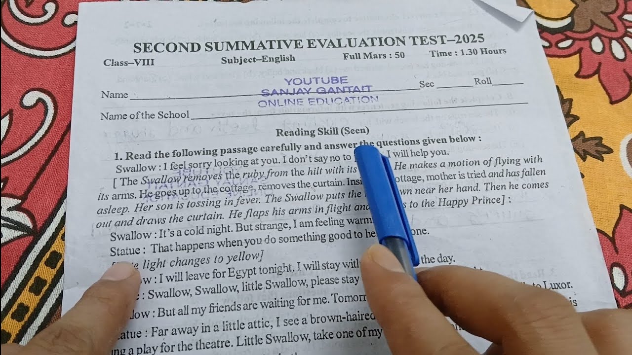 class 8 english 2nd unit test question paper 2025 | class 8 english 2nd ...