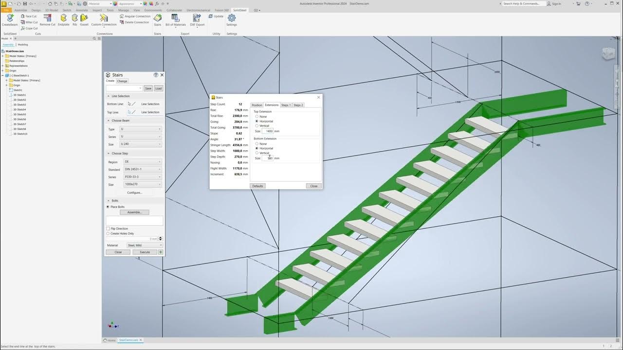 Parametric industrial stair design in Autodesk Inventor with SolidSteel parametric - YouTube