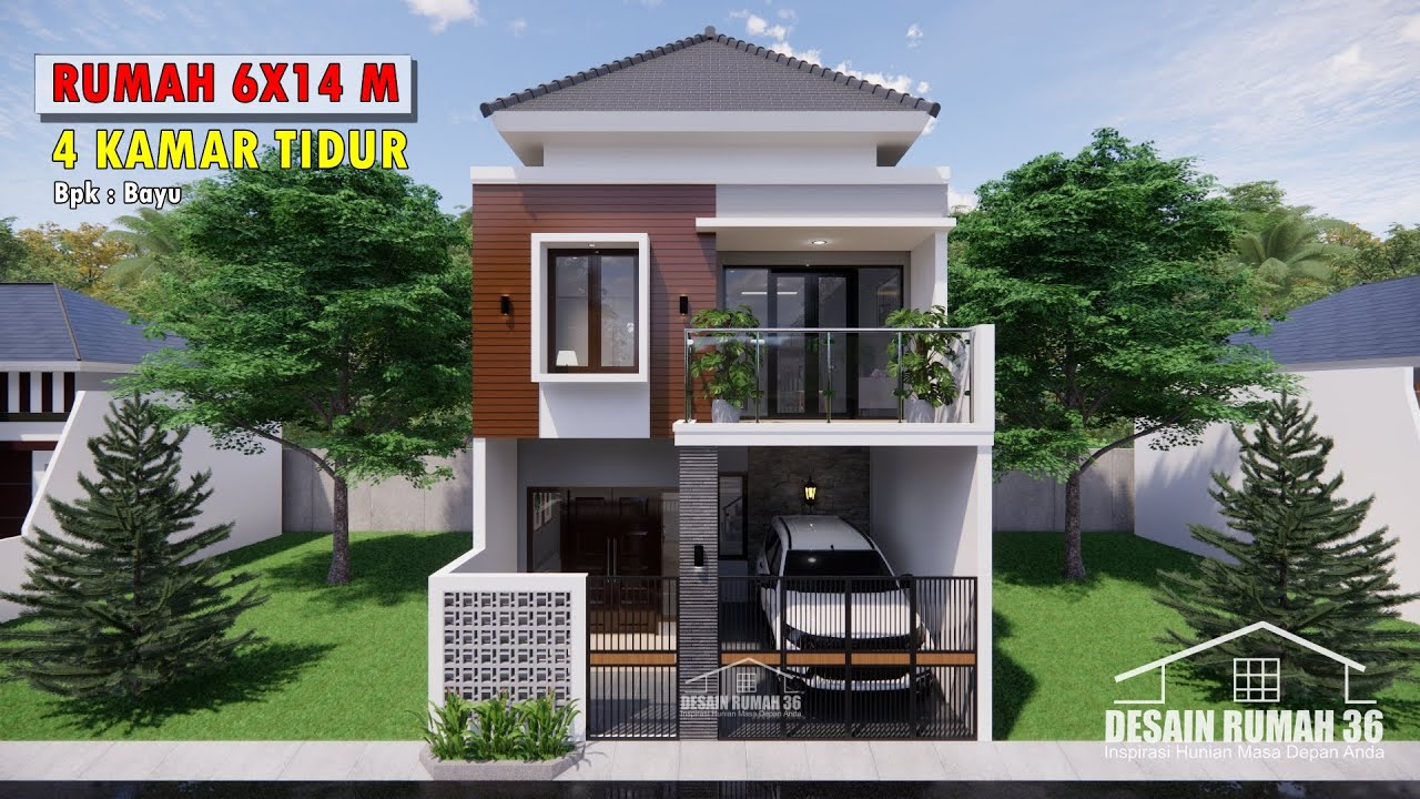 DESAIN RUMAH 6X14 METER 4 KAMAR TIDUR - YouTube