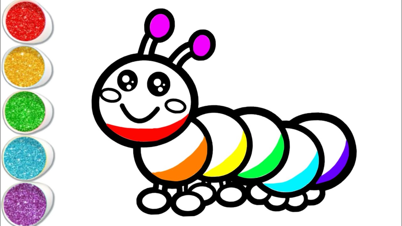 Cute Rainbow Caterpillar 🌈🐛 Drawing Painting and Colouring Step By Step ...