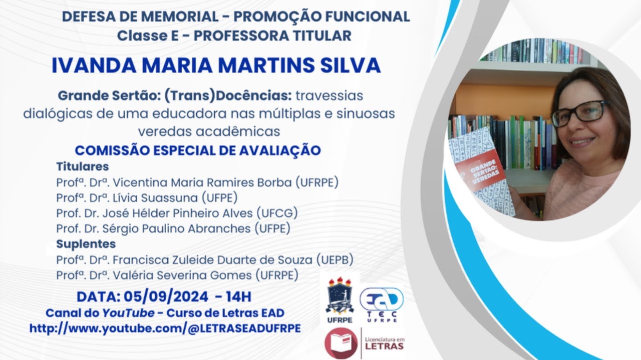 Defesa de Memorial Acadêmico da Prof.ª Ivanda Maria Martins Silva - YouTube