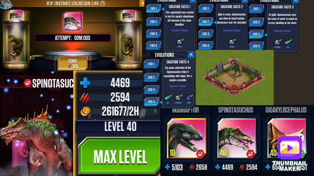 Getting Spinotasuchus up to Level 40!!! | Jurassic World: The Game (JW ...