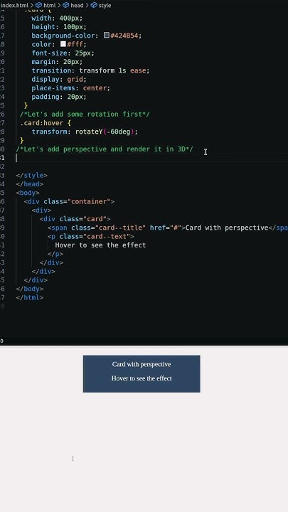 Use perspective to give you element 3D effect. #shorts #youtubeshorts #3d #animation #csstricks ...