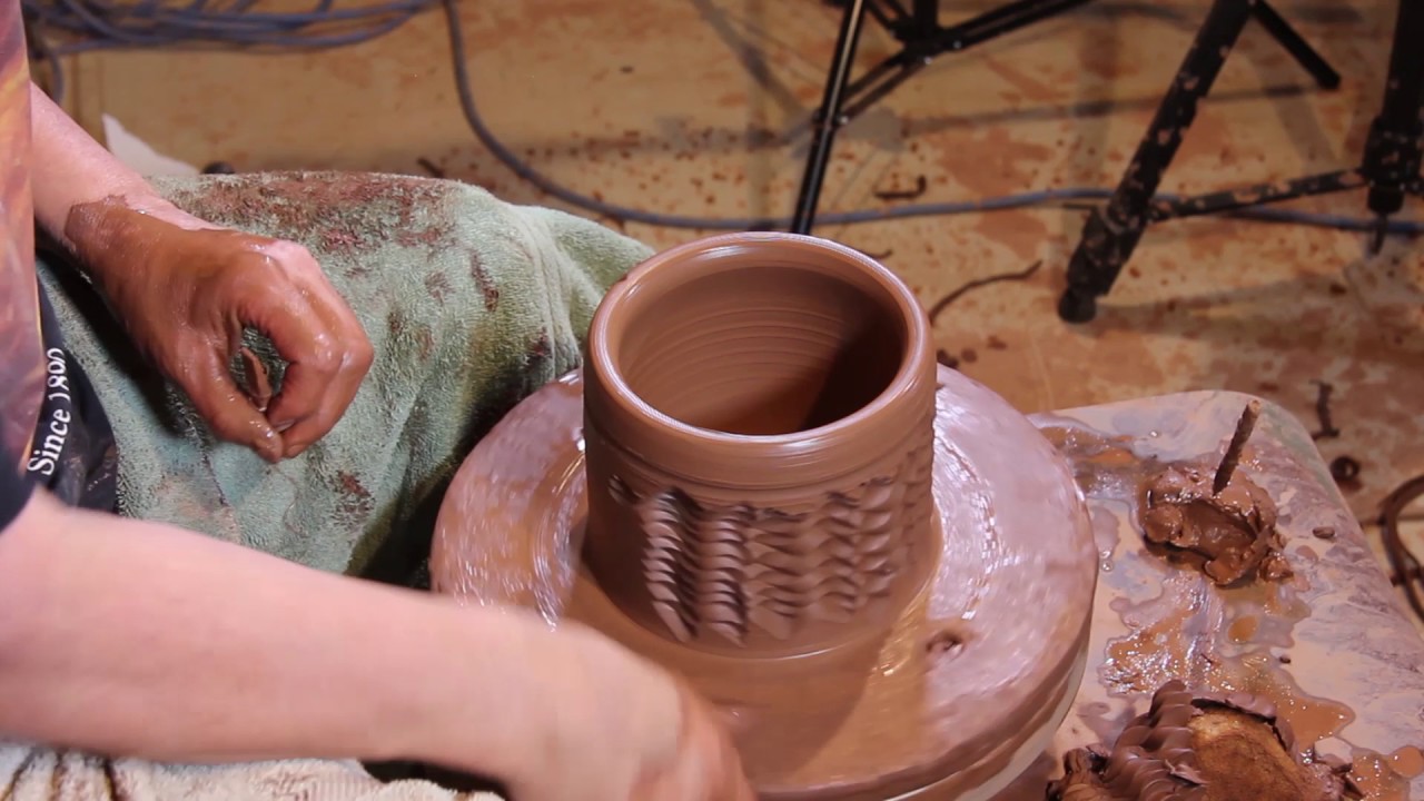 How to Add Texture to a Wheel Thrown Pot - Handmade Tool - YouTube