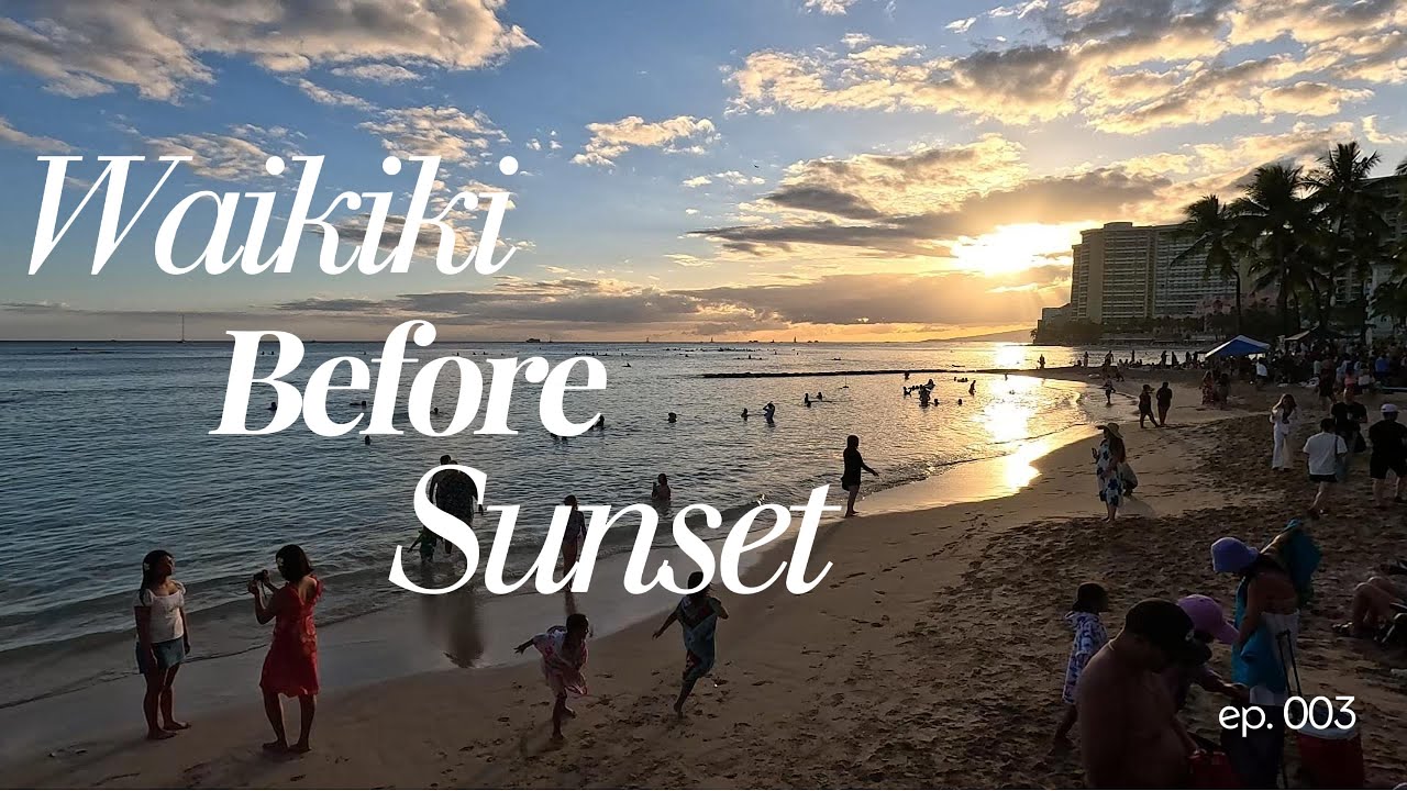 Sunset Walk in Waikiki Beach 4k 🌅 | Relaxing Hawaii Beach Stroll with ...