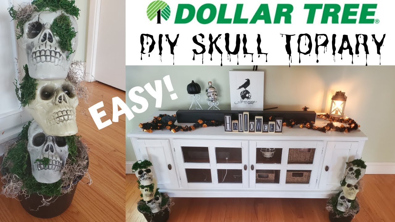 EASY! DOLLAR TREE SKULL TOPIARY DIY - YouTube