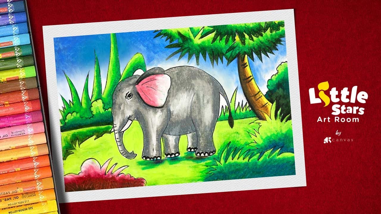 Elephant Drawing Scenery for Beginners / How to Draw Elephant Scenery ...