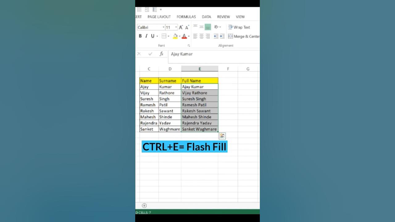 Flash Fill | Excel Trick & Tips | Shortcut key - YouTube
