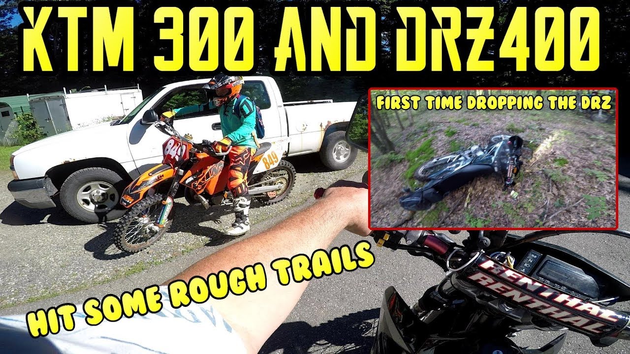 KTM300 and DRZ400 hit some trails, my first KTM ride and I drop the DRZ ...
