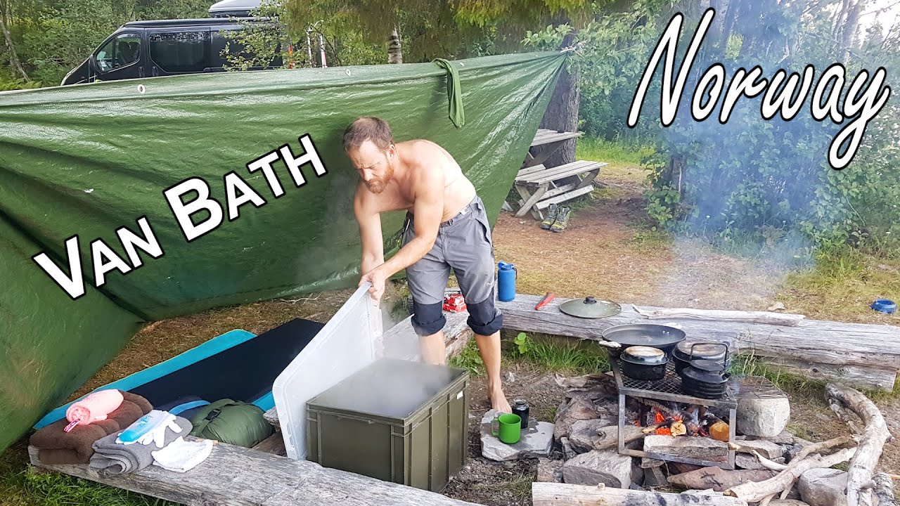 S1-E11 Vanlife Norway - Nature Bath in the Woods by a Glacial Lake ...