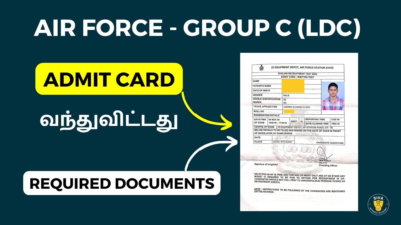 Air Force Group C Documents Required 🔥 LDC admit card 2024 | Avadi IAF ...