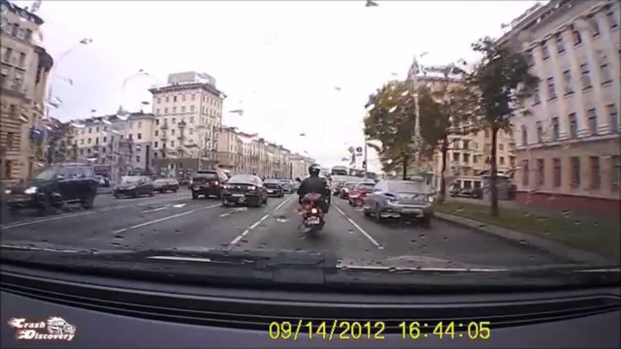 Car Swerves Right into Motorcycle's Path - YouTube