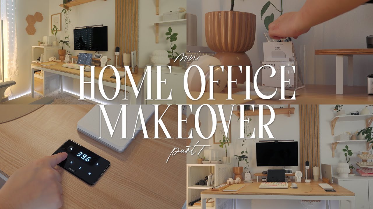 Mini Home Office Makeover P1 | branch four leg standing desk, decorate ...