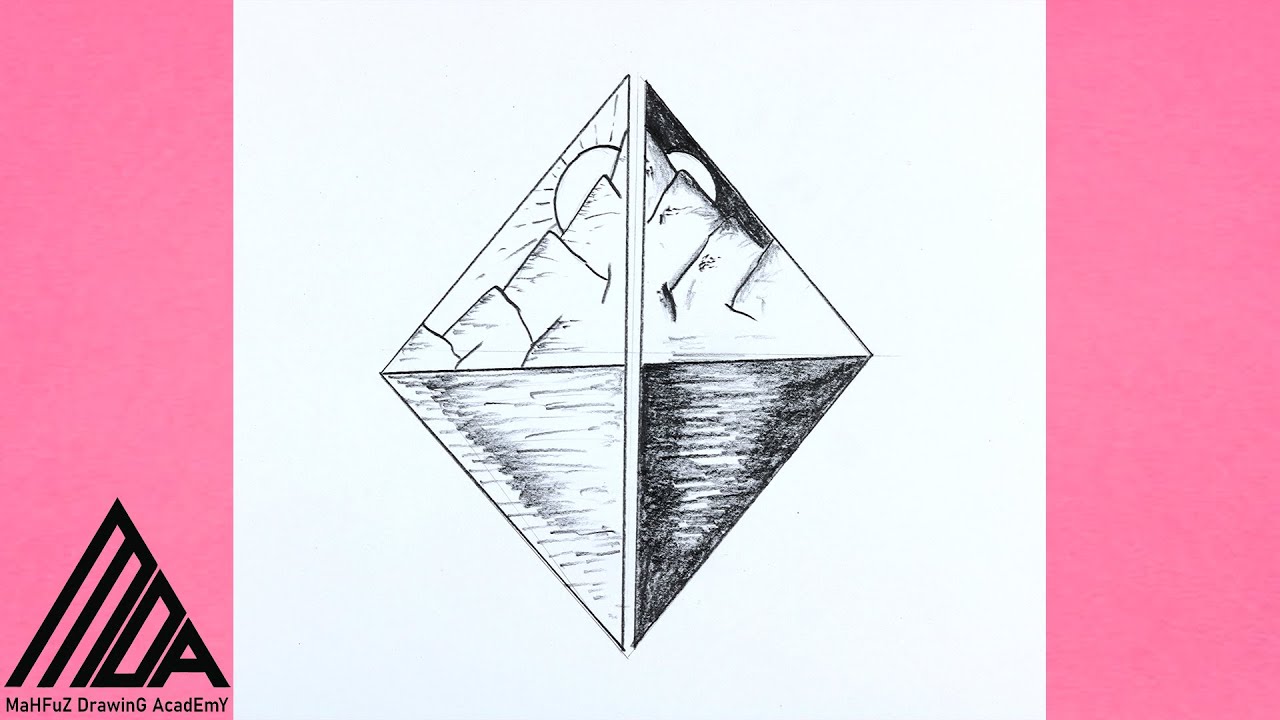 How To Draw the Sun And Moon Mountain Scenery || Day And Night Drawing ...