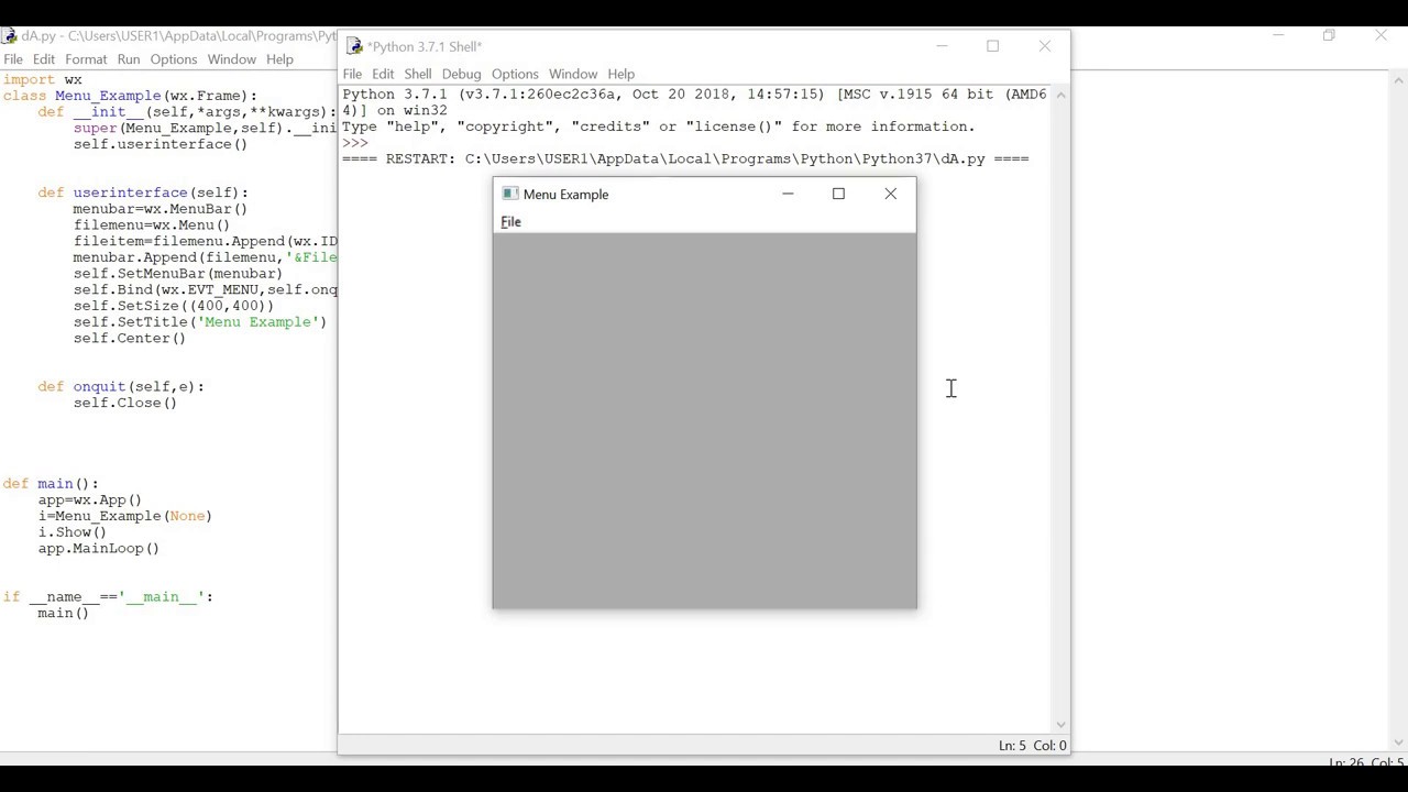 Wxpython To Create A Menu Bar With One File Menu Example Youtube
