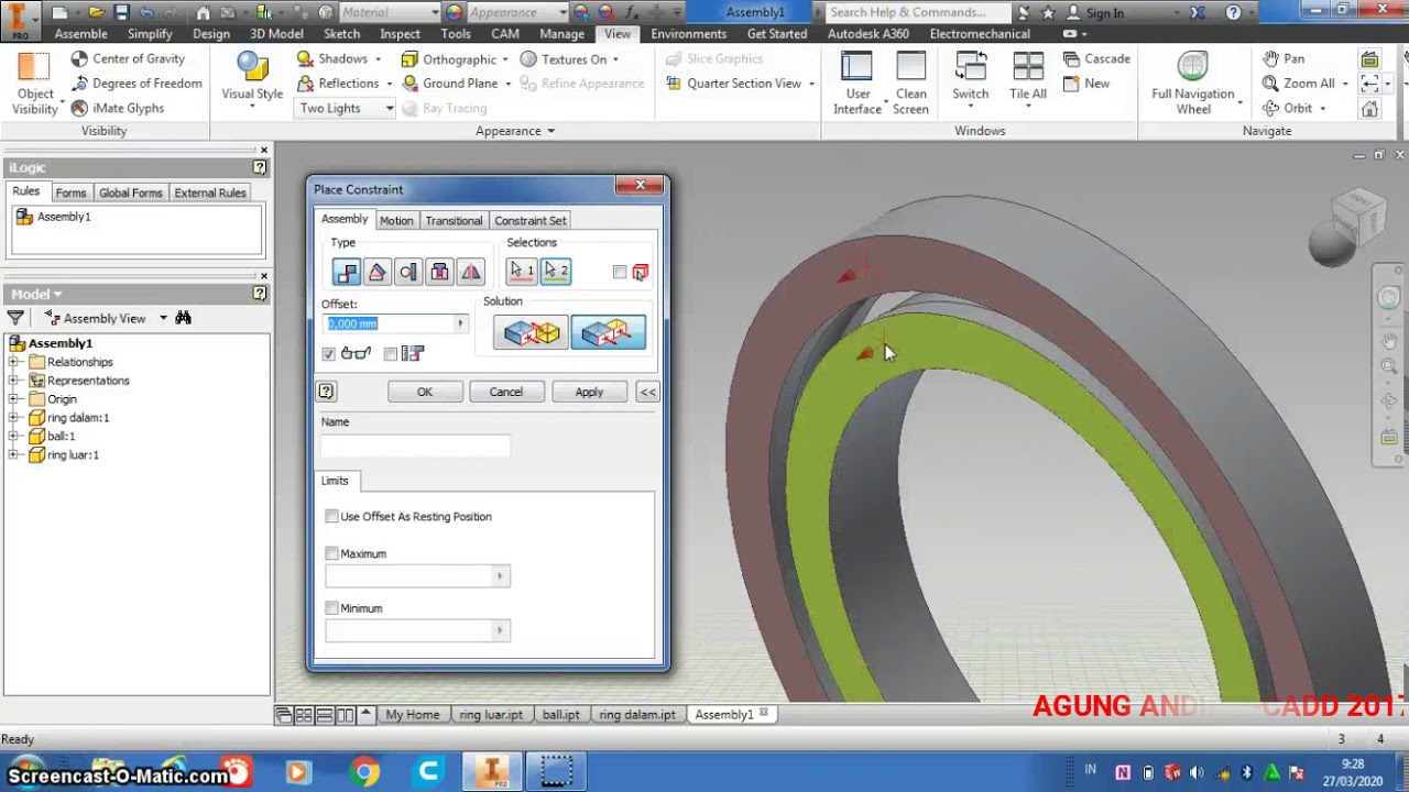 Membuat bearing atau klaker yang bisa berputar di Autodesk Inventor ...