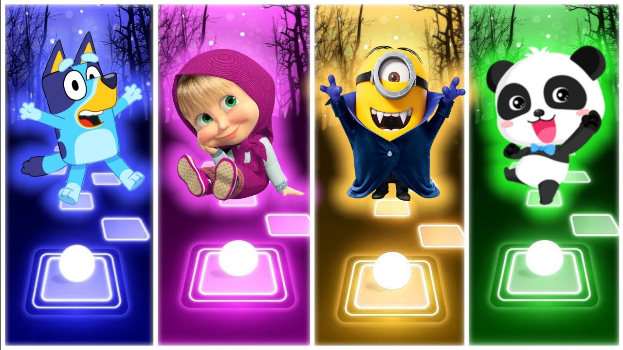 Bluey Vs Masha and the Bear Vs Minions Vs BabyBus | Tiles Hop EDM Rush ...