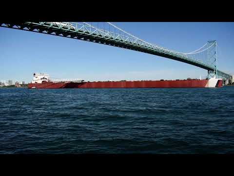 MV Edwin H. Gott - Detroit River - Ambassador Bridge - Listen for the ...