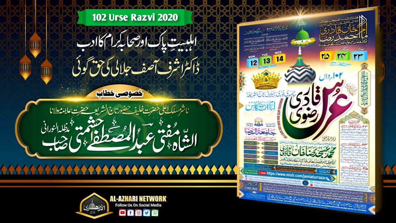 102nd Urse RAZVI 2020 | SPEECH BY| Mufti Abdul Mustafa Hashmati Sahab ...