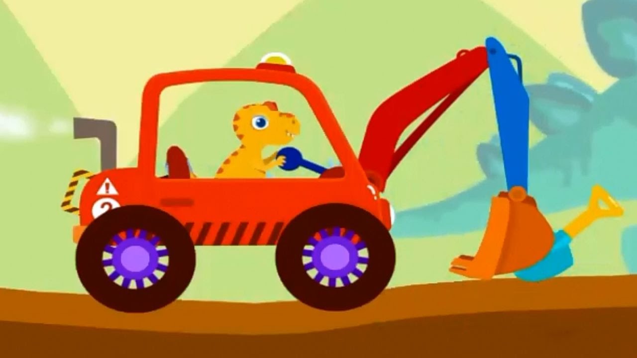 Dino Driving The Excavator for Kids - Dino Digger Cartoon for Children ...
