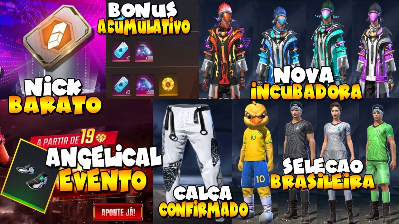 NOVIDADES FREE FIRE - TENIS ANGELICAL EVENTO, NOVA INCUBADORA, SELEÇÃO ...