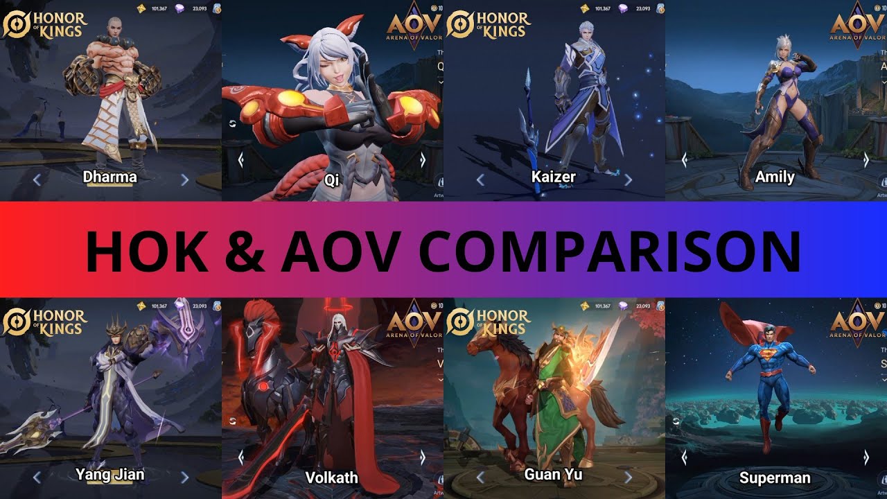 HOK & AOV SIDE BY SIDE COMPARISON: CLASH LANE EDITION | HONOR OF KINGS | ARENA OF VALOR - YouTube