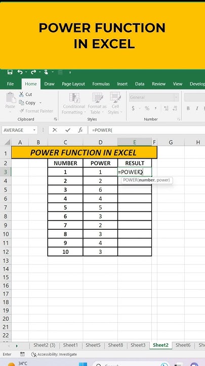 Power Function In Excel Excelshorts Msexcel Exceltutorial Microsoftexcel Exceltips Shorts 