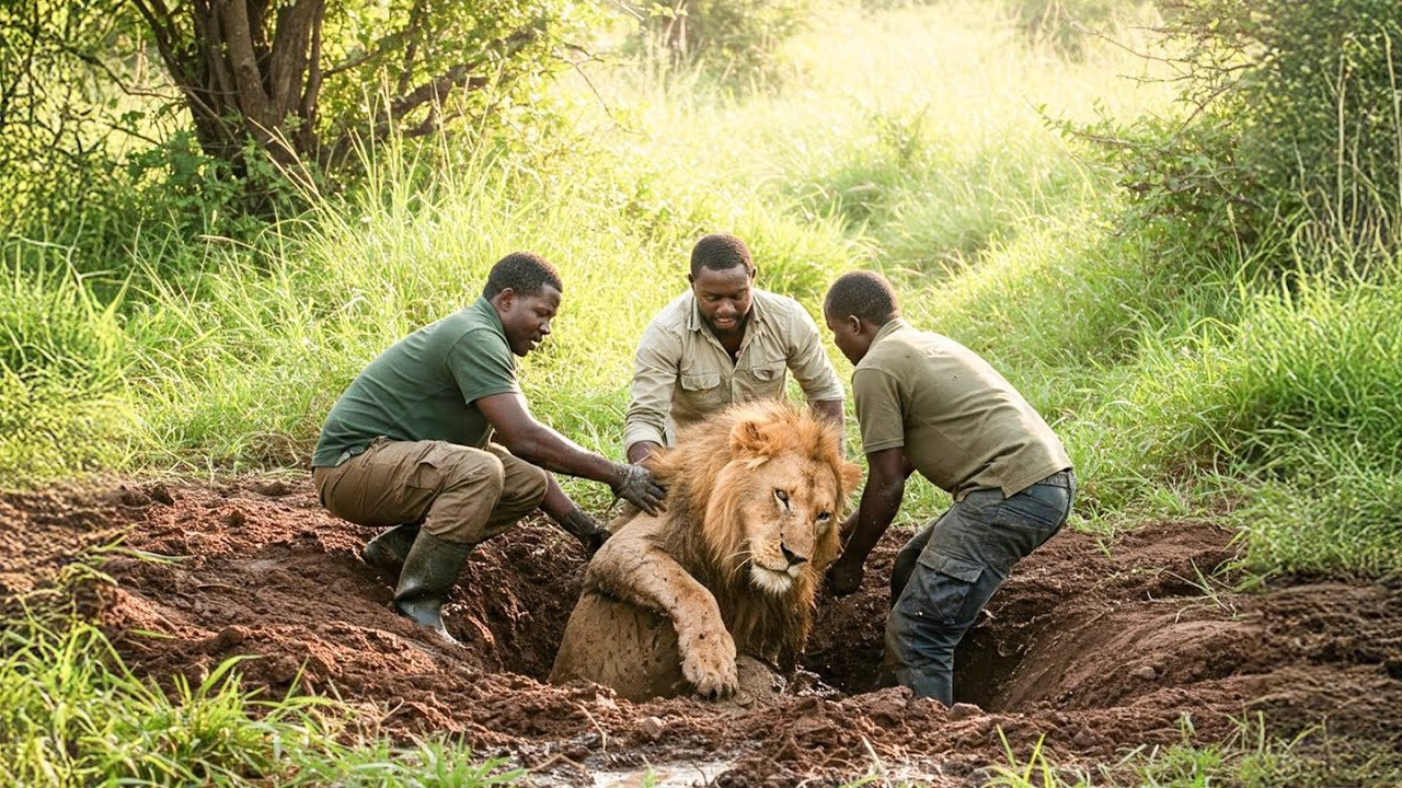 3 farmers save old lion from mud pit, when it wakes up shocking thing ...