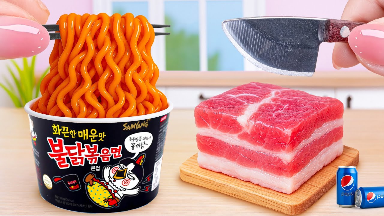 Satisfying Mini Cooking | Making Spicy Korean Noodles with Pork Belly ...