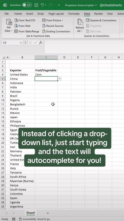 NEW EXCEL FEATURE Dropdown Autocomplete - YouTube