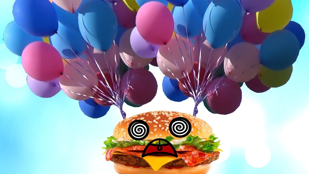 Launch a Burger in the Sky on Balloons. Fun experiment for children by ...